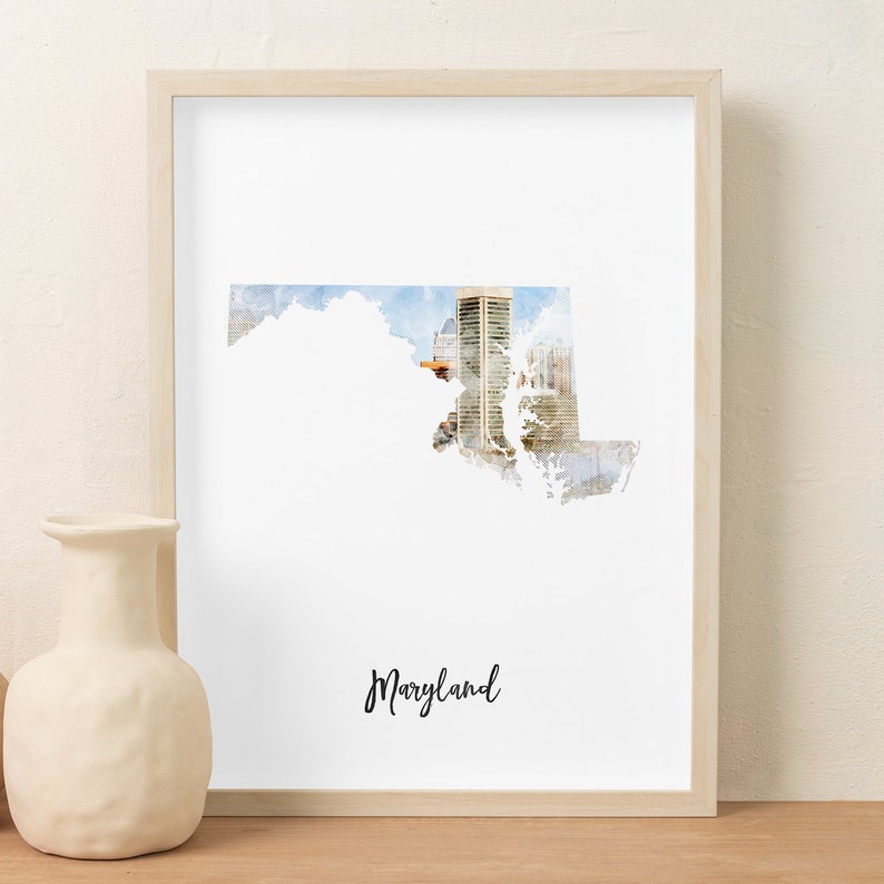 Maryland Watercolor Map Digital Download, State Map, Country Map, Map ...