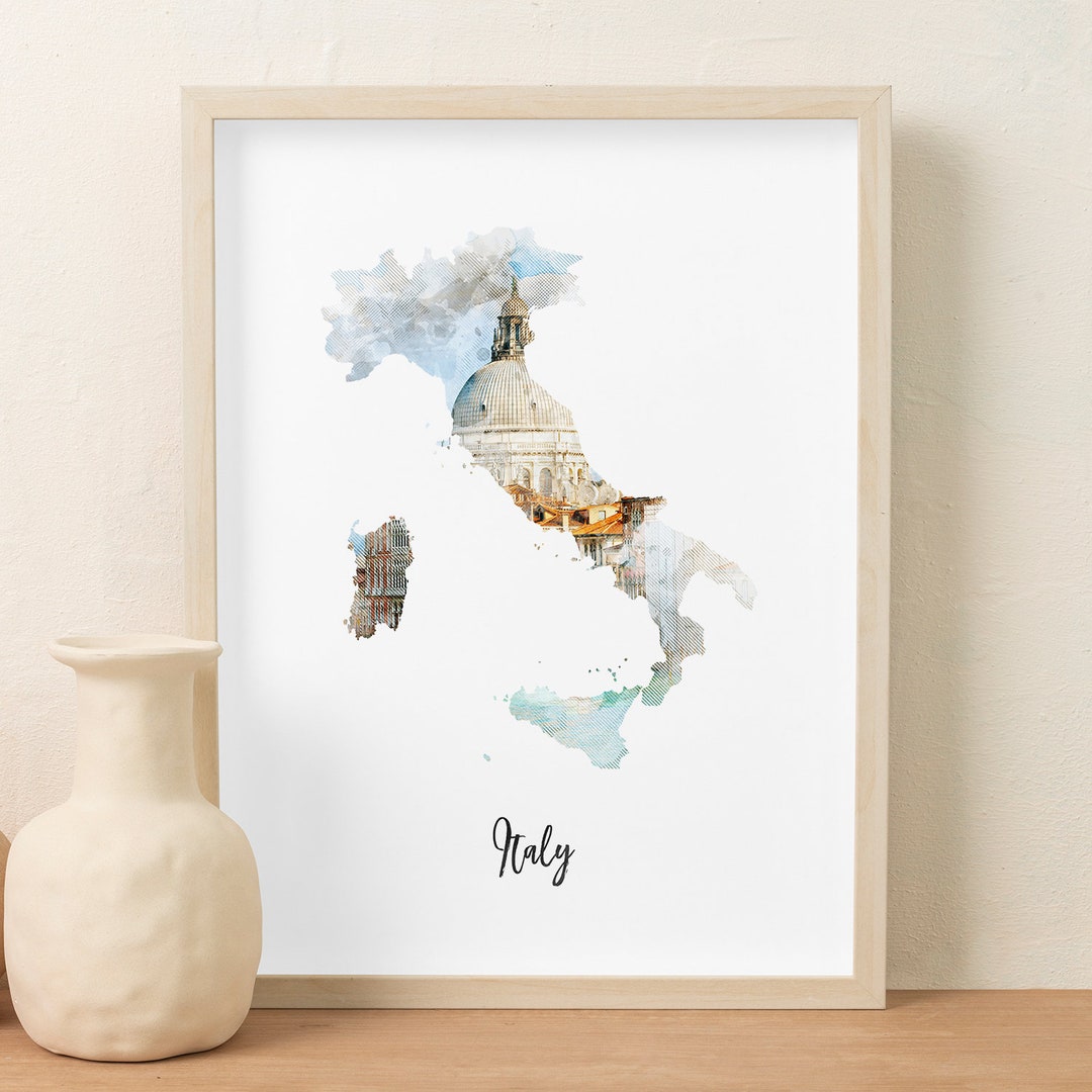 Italy Watercolor Map Digital Download, State Map, Country Map, Map ...