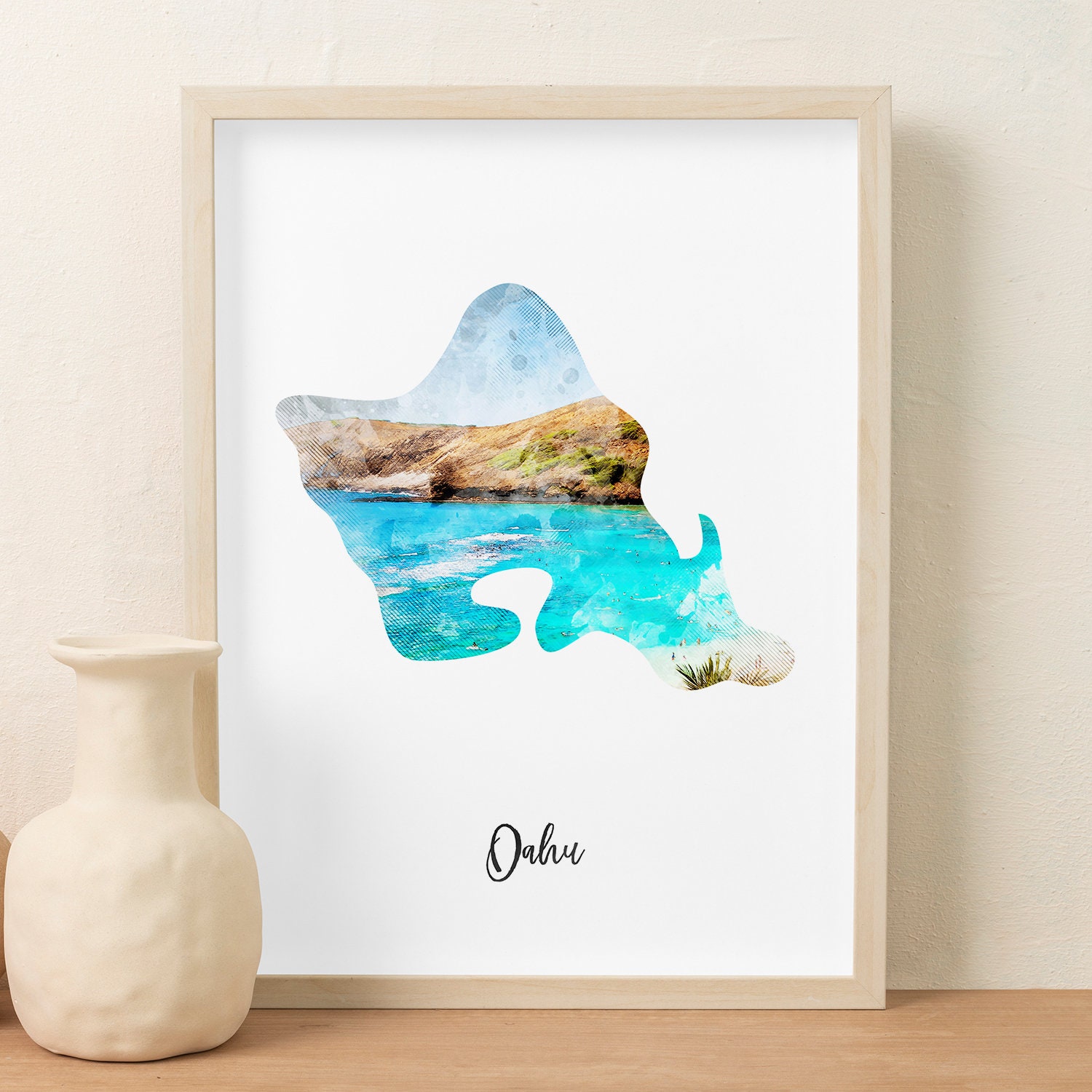 Oahu Watercolor Map Digital Download State Map Country Map - Etsy
