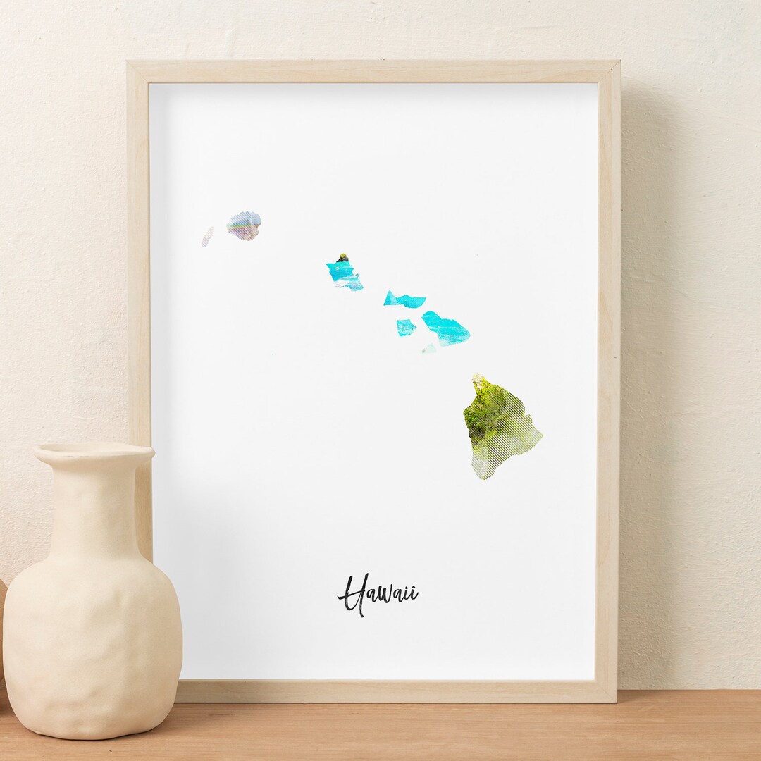 Hawaii Watercolor Map Digital Download State Map Country - Etsy