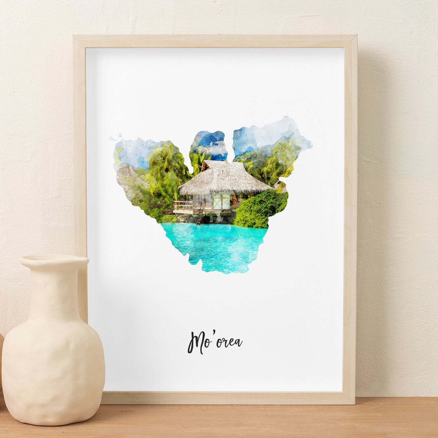 Moorea Watercolor Map Digital Download, State Map, Country Map, Map ...