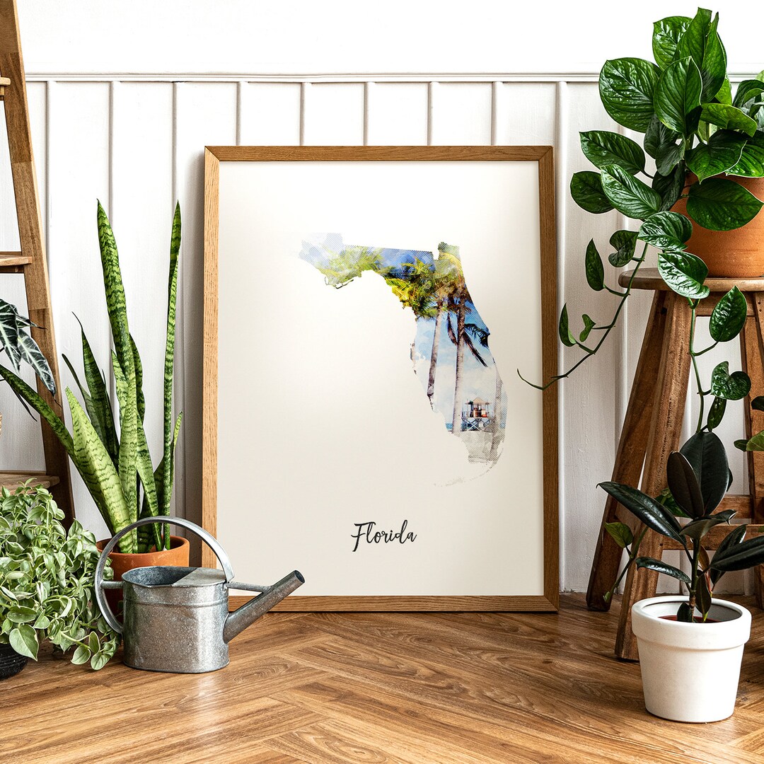 Florida Watercolor Map Digital Download, State Map, Country Map, Map ...