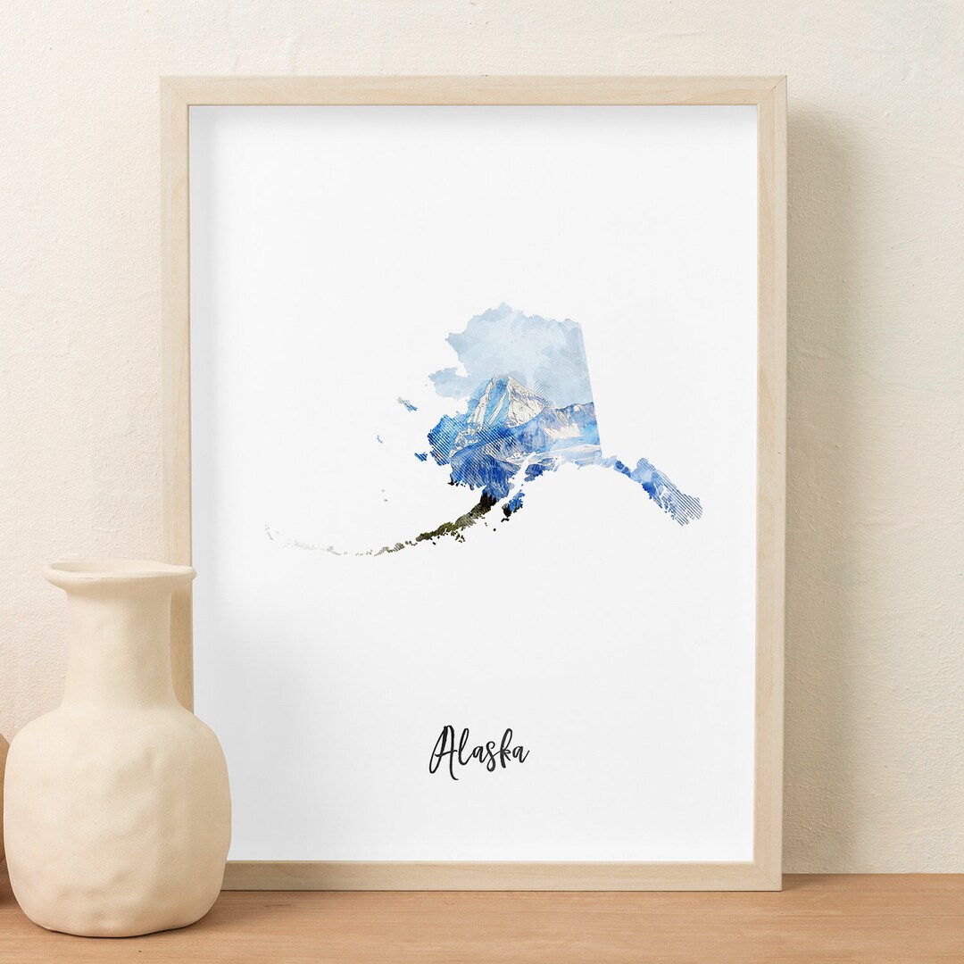 Alaska Watercolor Map Digital Download, State Map, Country Map, Map ...