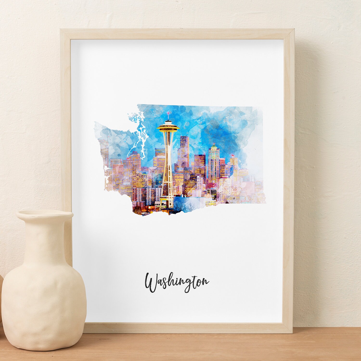 Washington Watercolor Map Digital Download, State Map, Country Map, Map ...