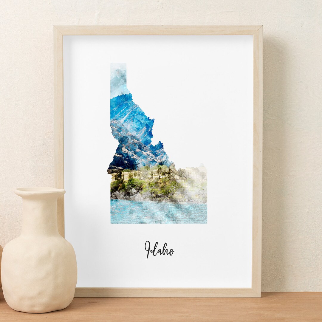 Idaho Watercolor Map Digital Download, State Map, Country Map, Map ...