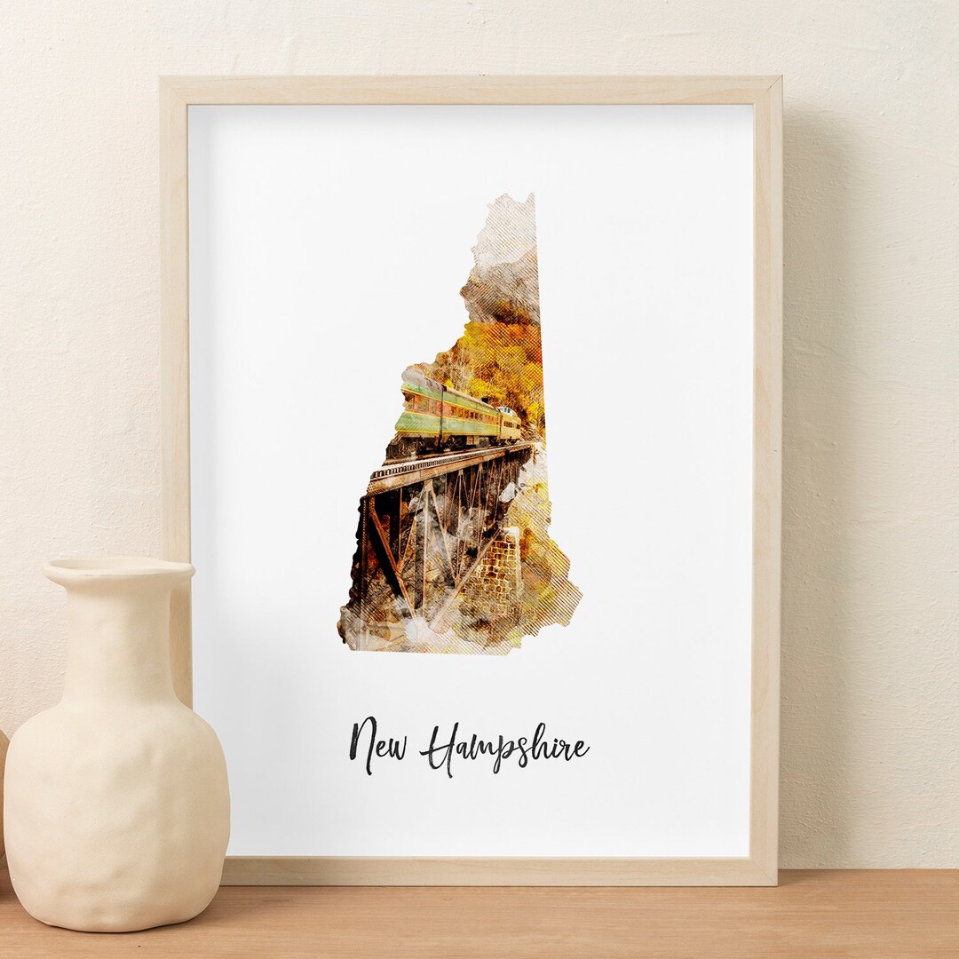 New Hampshire Watercolor Map Digital Download, State Map, Country Map ...