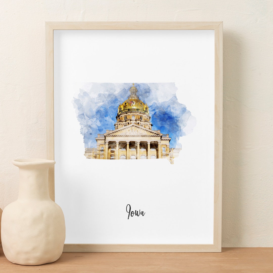 Iowa Watercolor Map Digital Download, State Map, Country Map, Map ...