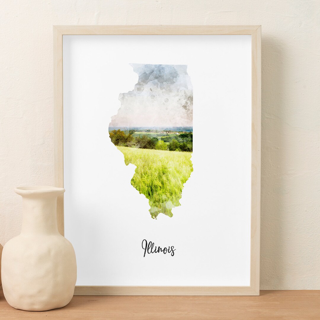 Illinois Watercolor Map Digital Download, State Map, Country Map, Map ...