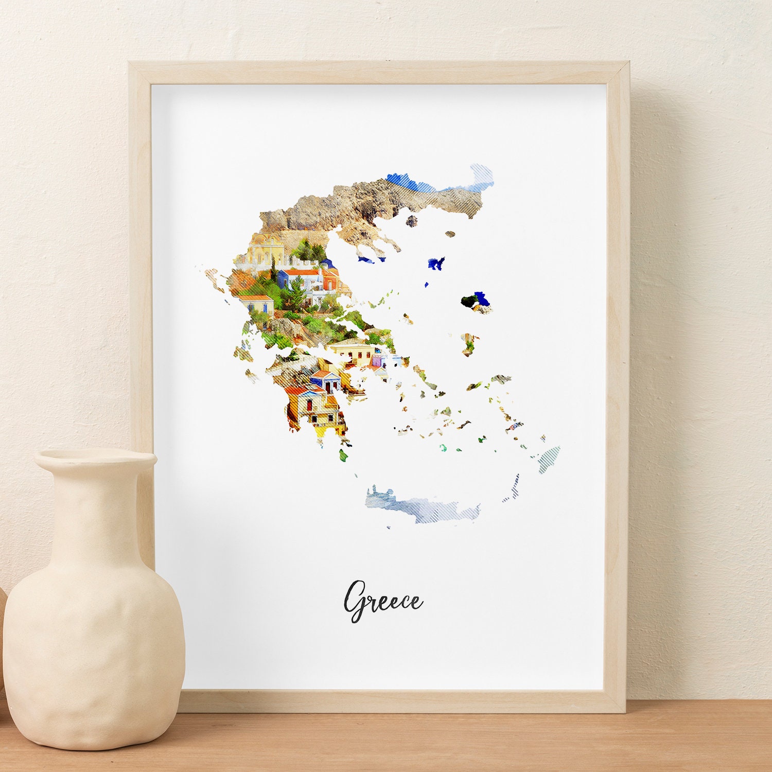 Greece Watercolor Map Digital Download, State Map, Country Map, Map ...