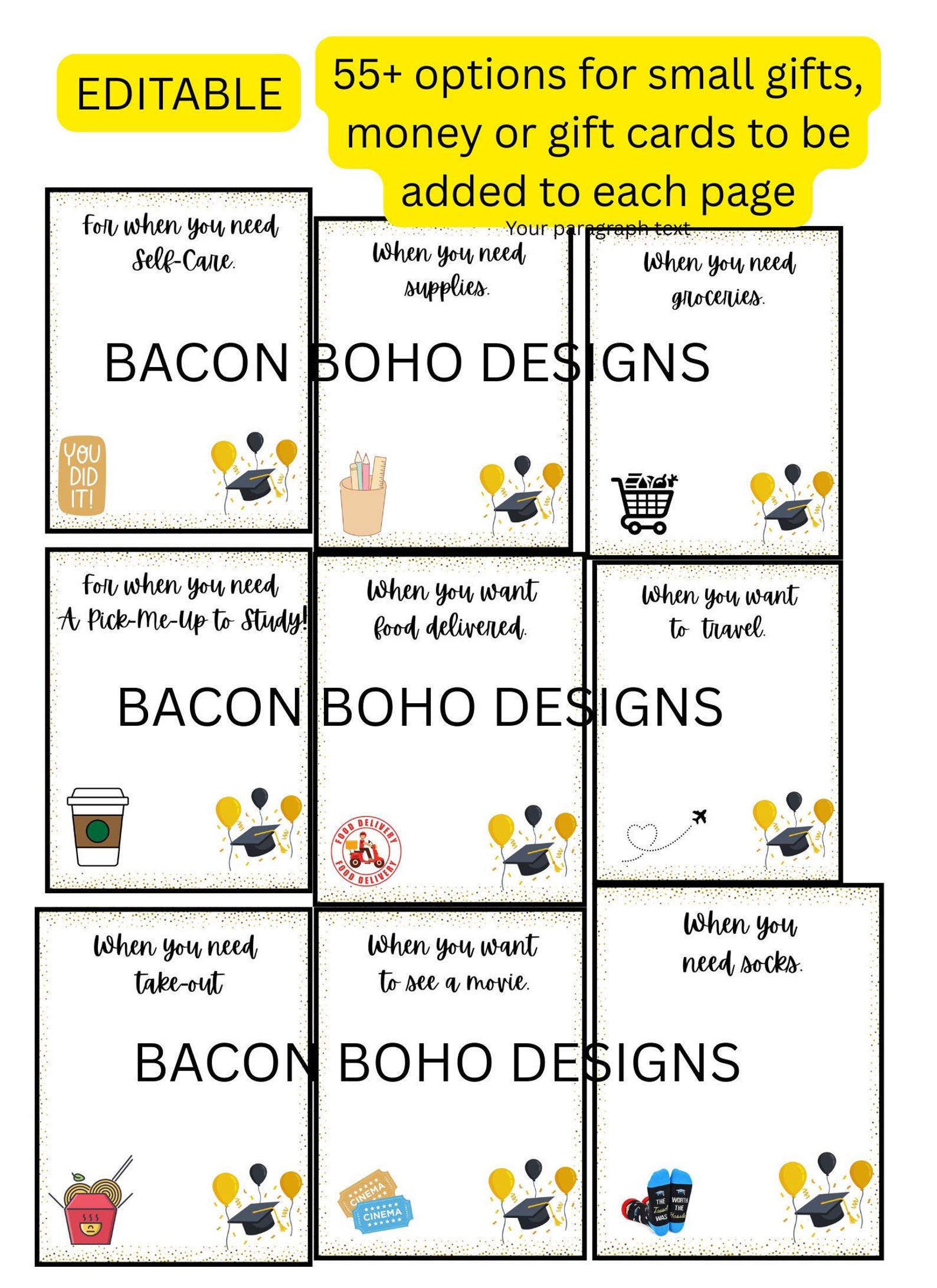 Editable Graduation Gift Card Book, College Survival Book, Gift Card ...