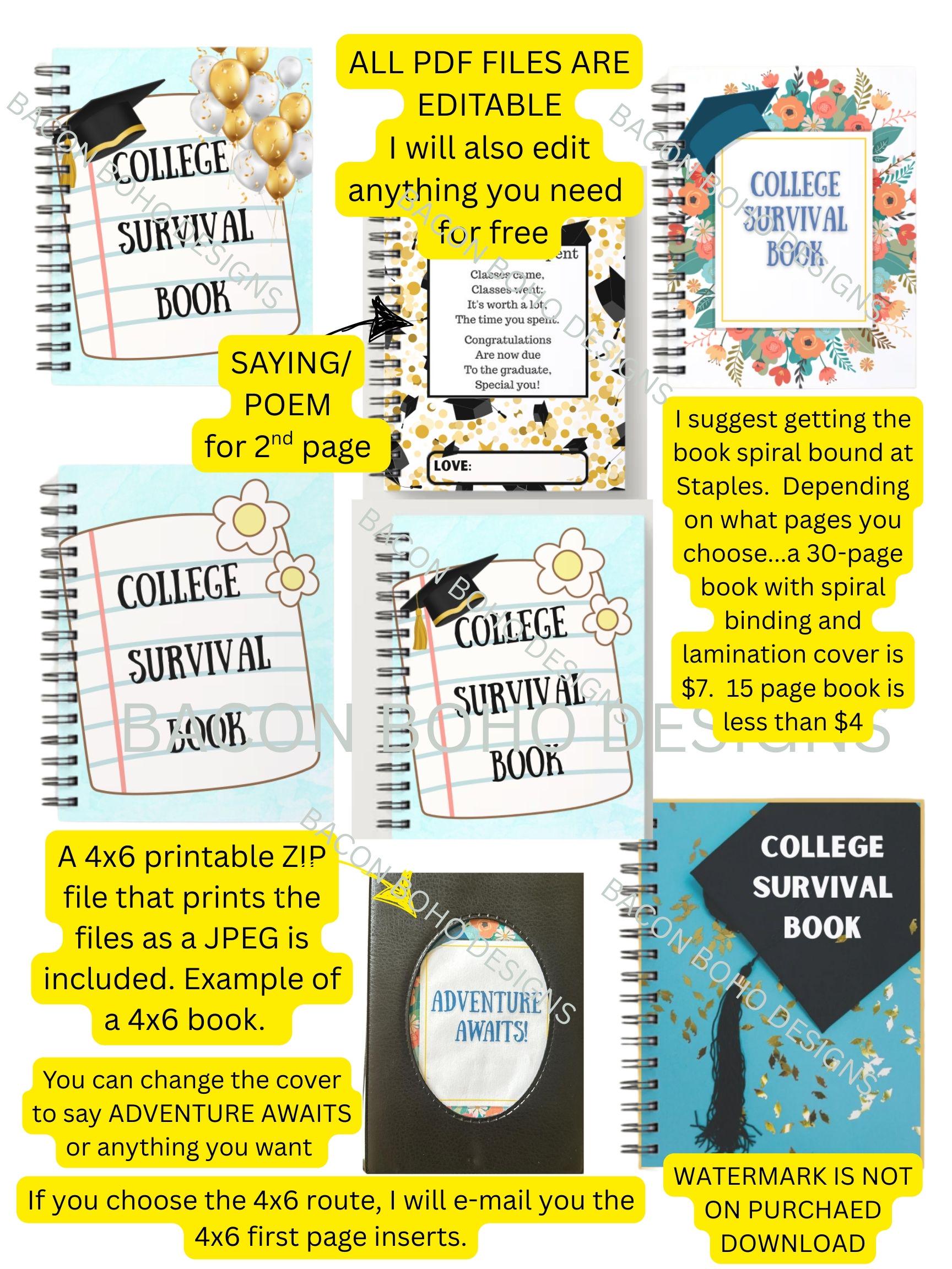 Editable Graduation Gift Card Book, College Survival Book, Gift Card ...