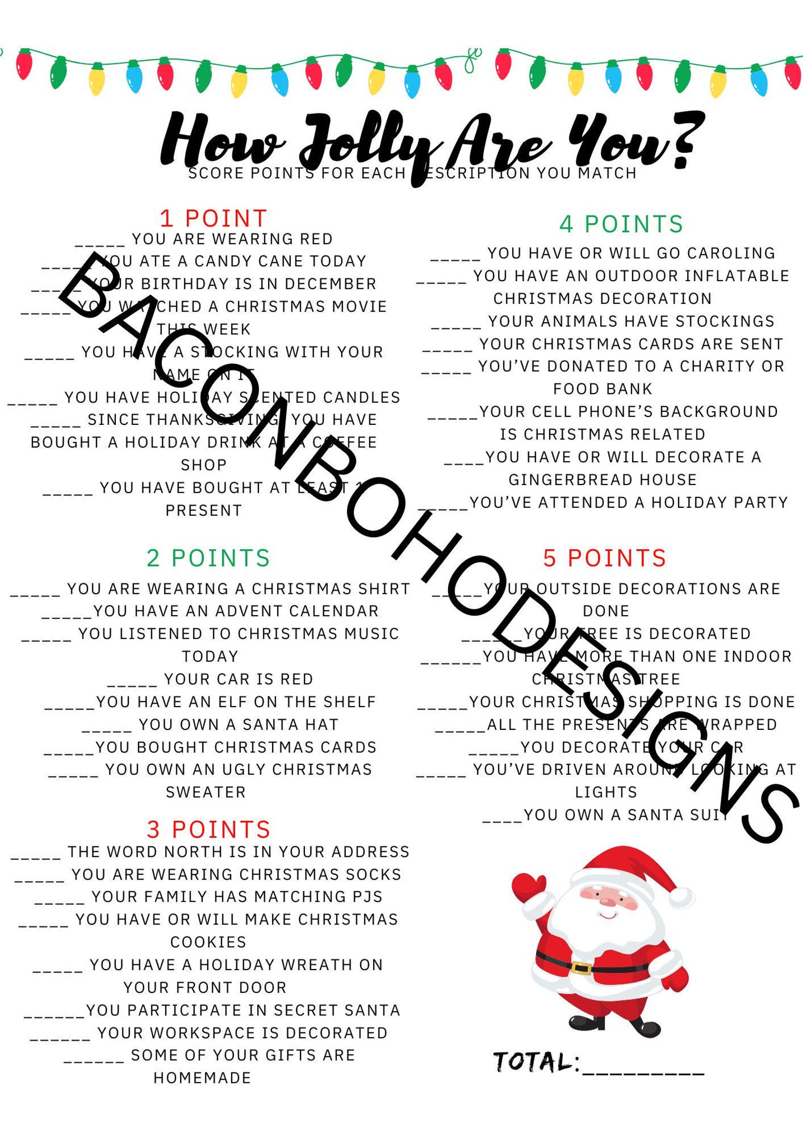 Christmas Party Game Holiday Game Printable How Jolly Are You PRINTABLE ...