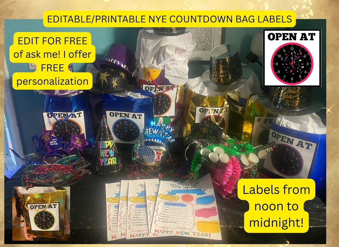Printable/editable New Year's Eve Countdown Bags, Countdown Bag Labels ...