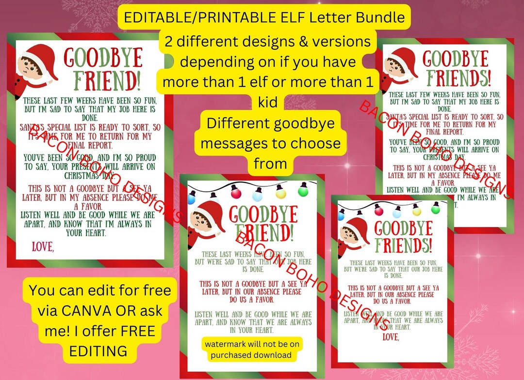Printable/editable Elf Goodbye Letter, 2 Messages to Choose From, Elf ...