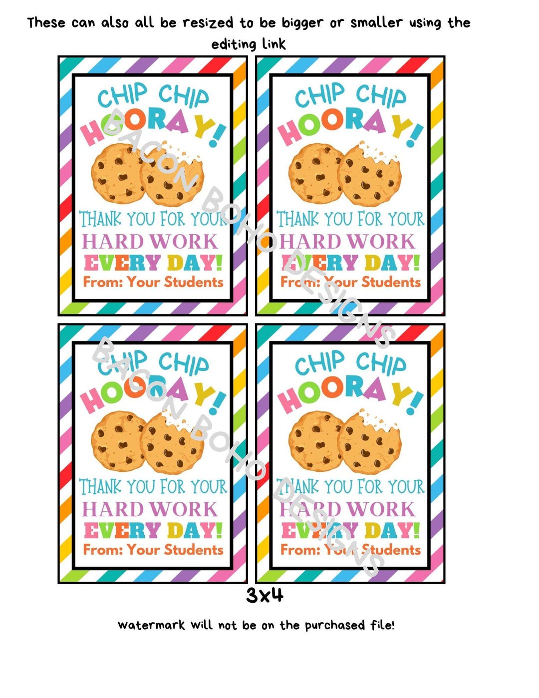 Printable/editable Teacher Appreciation Gift, Chip Chip Hooray, Nurse ...