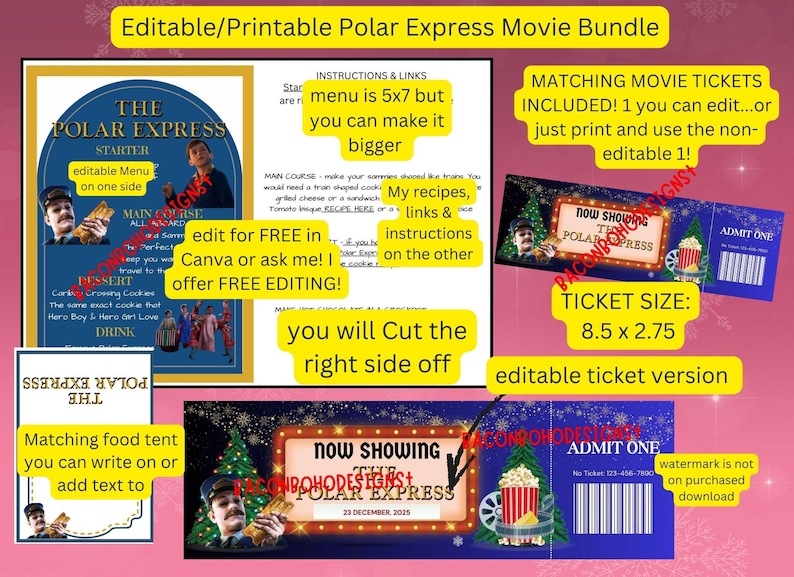 Polar Express Movie Night Menu, Polar Express Movie Ticket, Polar ...