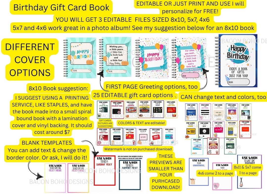 Editable Birthday Gift Card Book: 25+ Printable Gift Card Templates ...