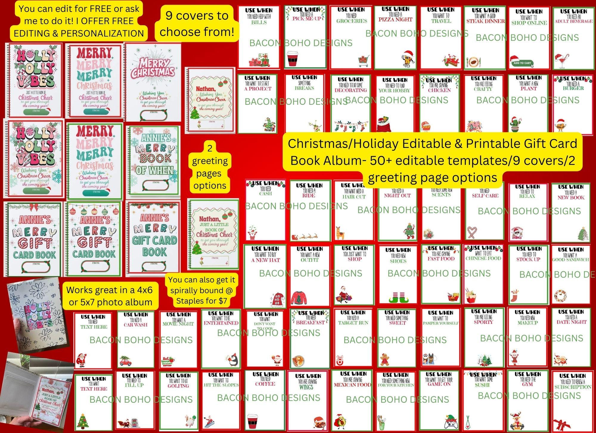 Editable/printable Christmas Gift Card Book, Gift Card Book, Gift Card ...