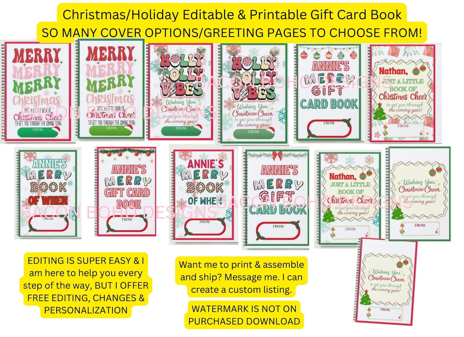 Editable/printable Christmas Gift Card Book, Gift Card Book, Gift Card ...