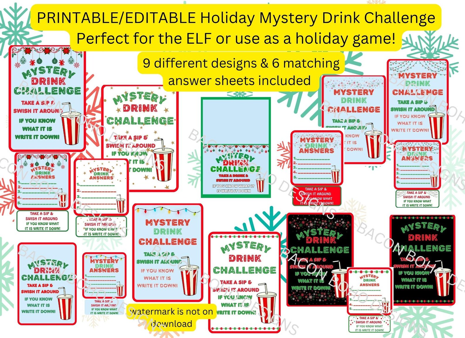 Editable/printable Elf Mystery Drink Challenge, Elf Props, Elf Games ...