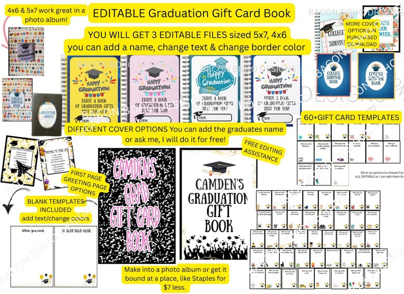 Editable Graduation Gift Card Book, College Survival Book, Last Minute ...