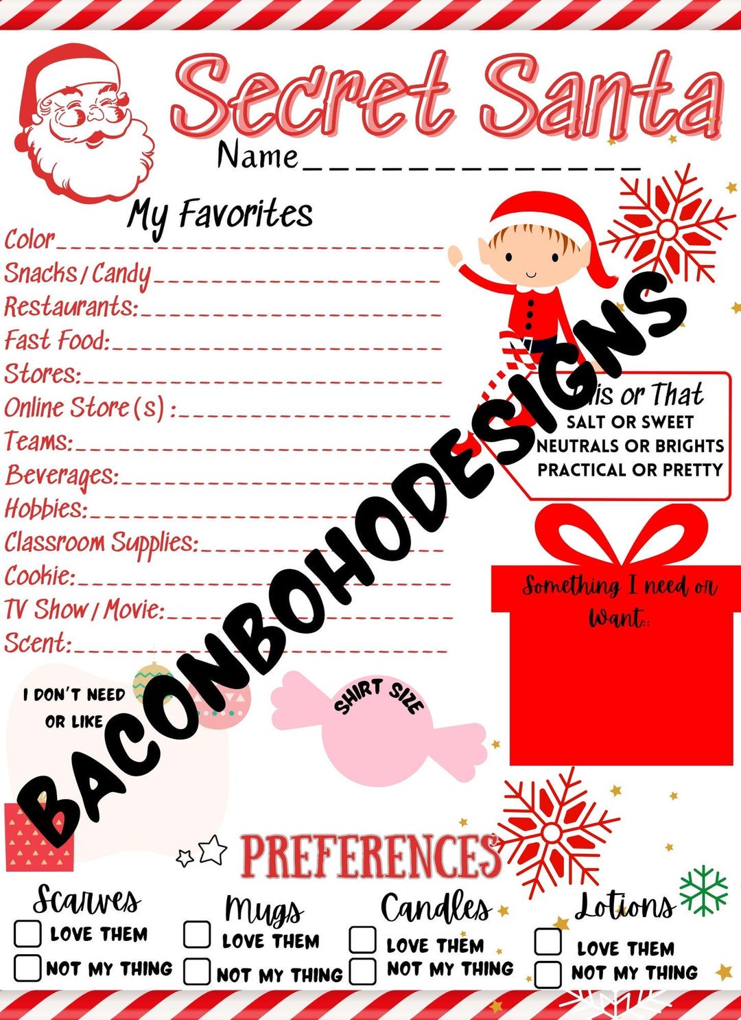 Editable/printable Secret Santa Questions, Secret Santa Game, Secret ...