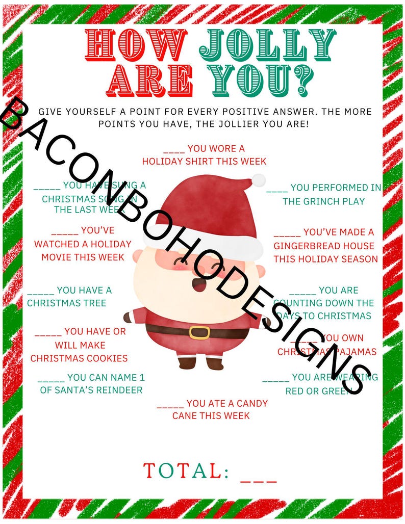 Editable & Printable Holiday Christmas Party Game How Jolly Are You ...