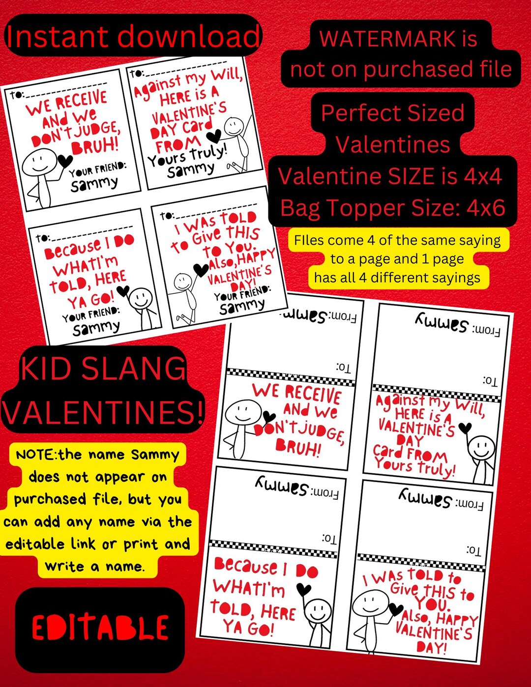 Slang Kids Valentine's Day Cards, Funny Printable Classroom Valentine ...