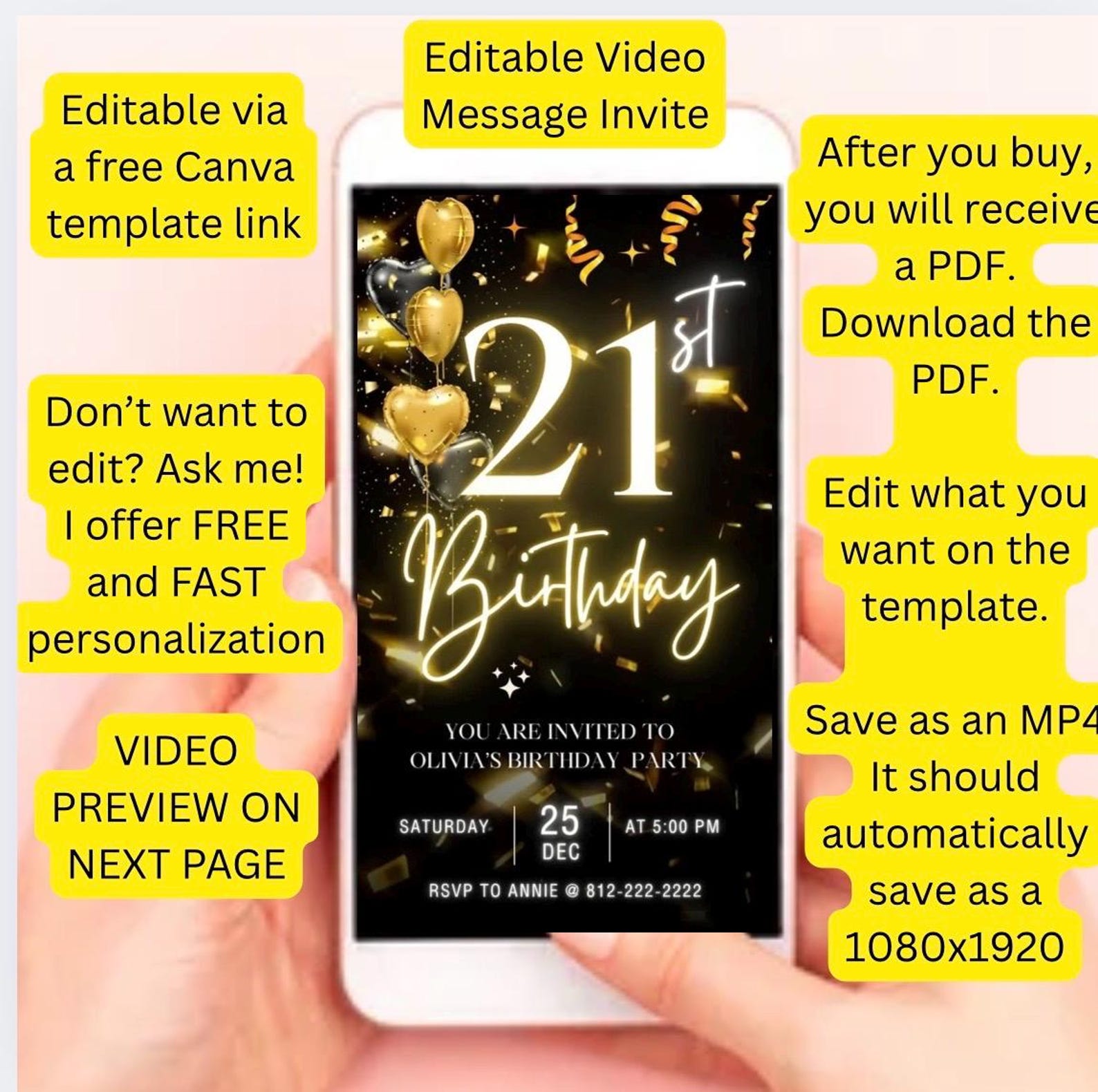 Animated Birthday Invitation: Editable Video Template (digital Download ...