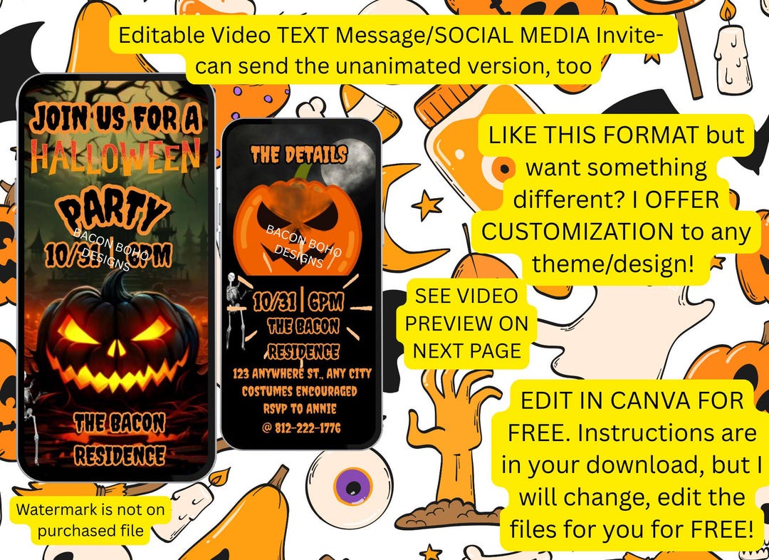 Editable Halloween Digital Party Invitation, Halloween Party Video ...