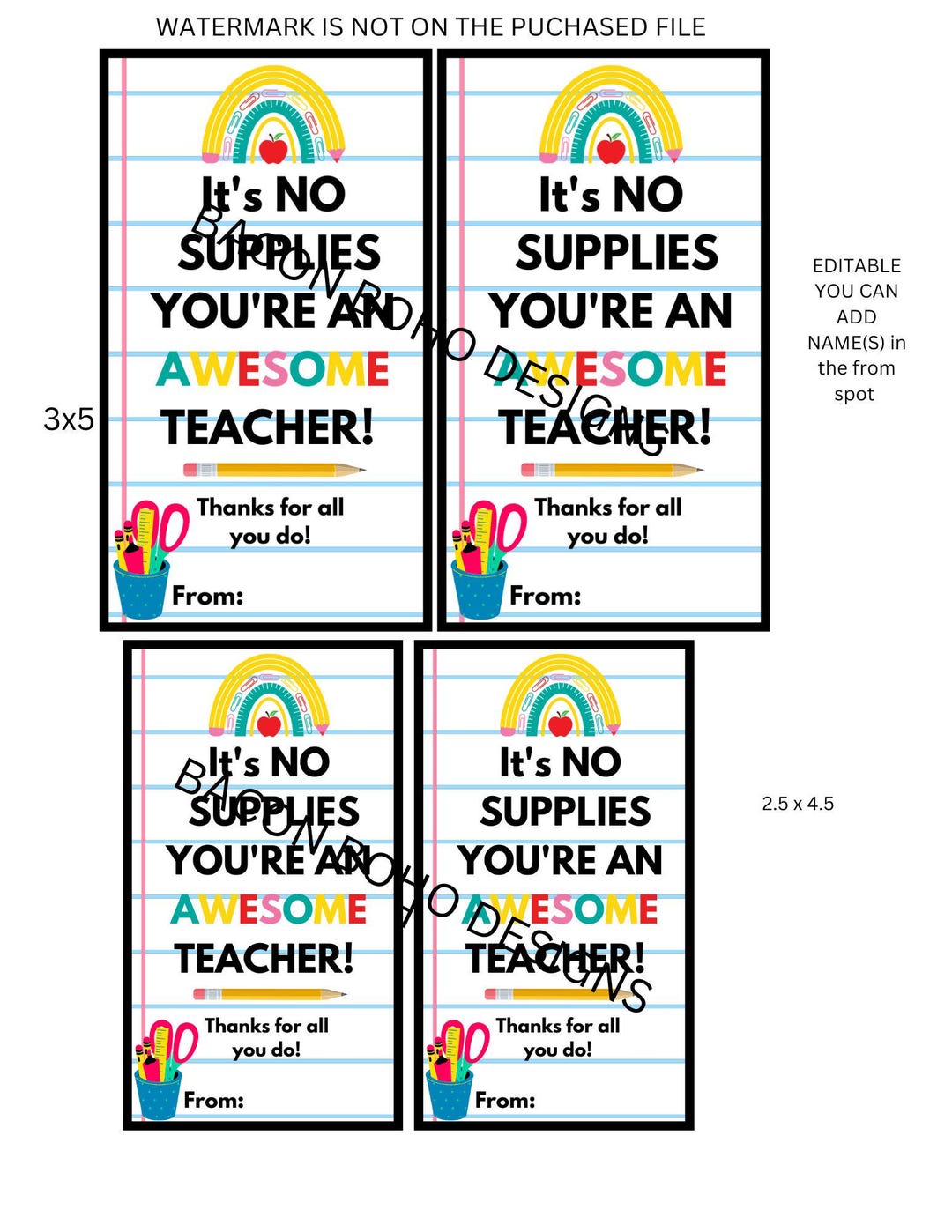 Teacher Appreciation Gift Tag, It's No Supplies Teacher Gift Tag ...