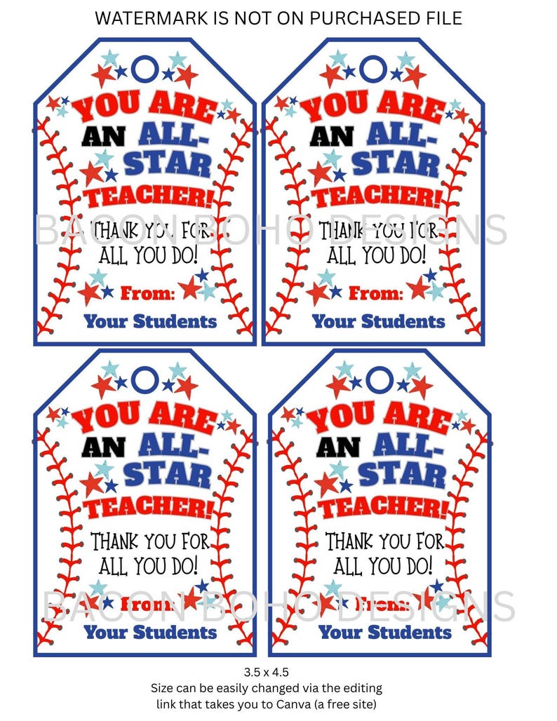 Editable/printable All-star Gift Tag, Baseball Team Gift Tag, Baseball ...