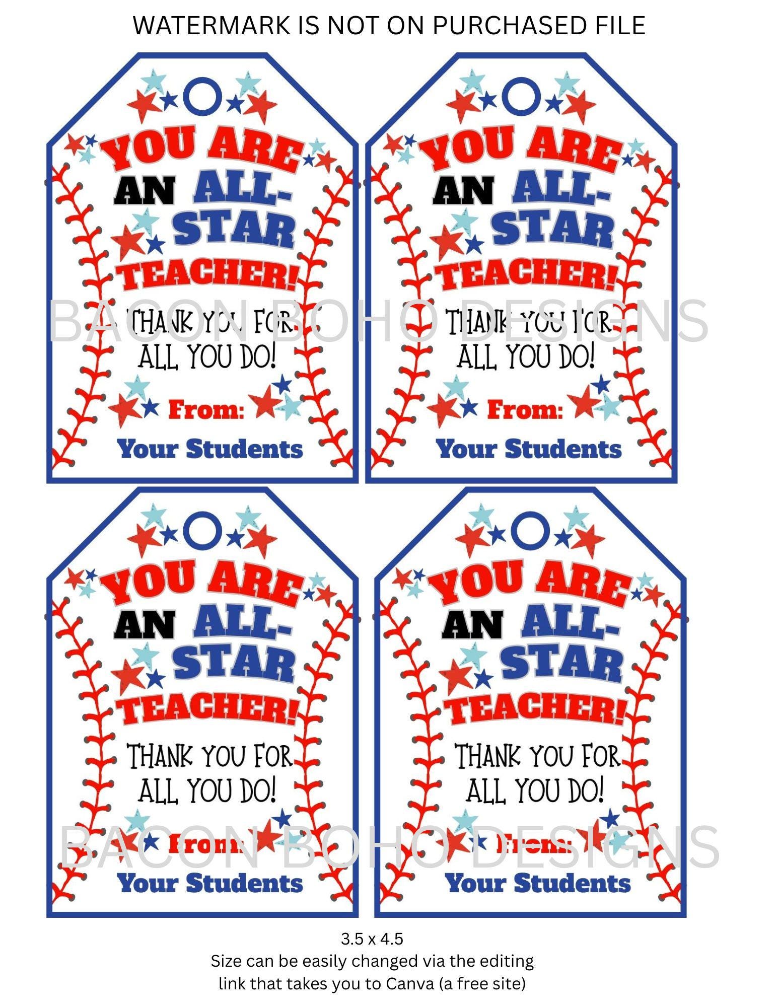 Editable/printable All-star Gift Tag, Baseball Team Gift Tag, Baseball ...