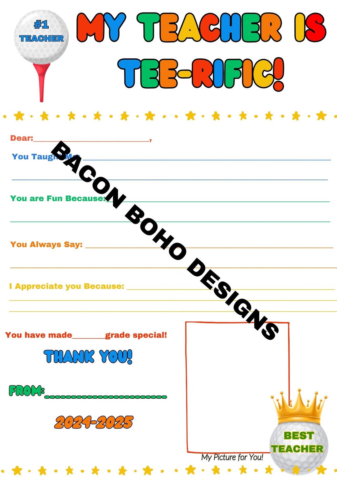 Teacher Appreciation Gift, Teacher Appreciation Worksheet, Golf Gift ...