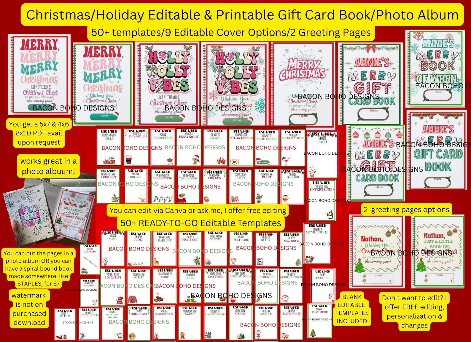 Editable/printable Christmas Gift Card Book, Gift Card Book, Gift Card ...