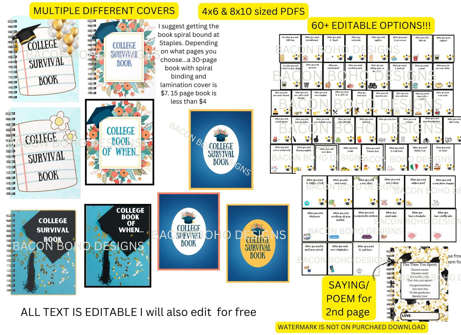 Editable Graduation Gift Card Book, College Survival Book, Gift Card ...