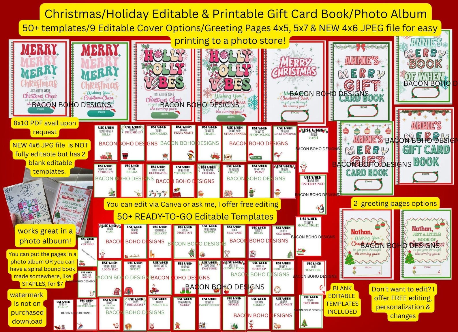 Editable/printable Christmas Gift Card Book, Gift Card Book, Gift Card ...