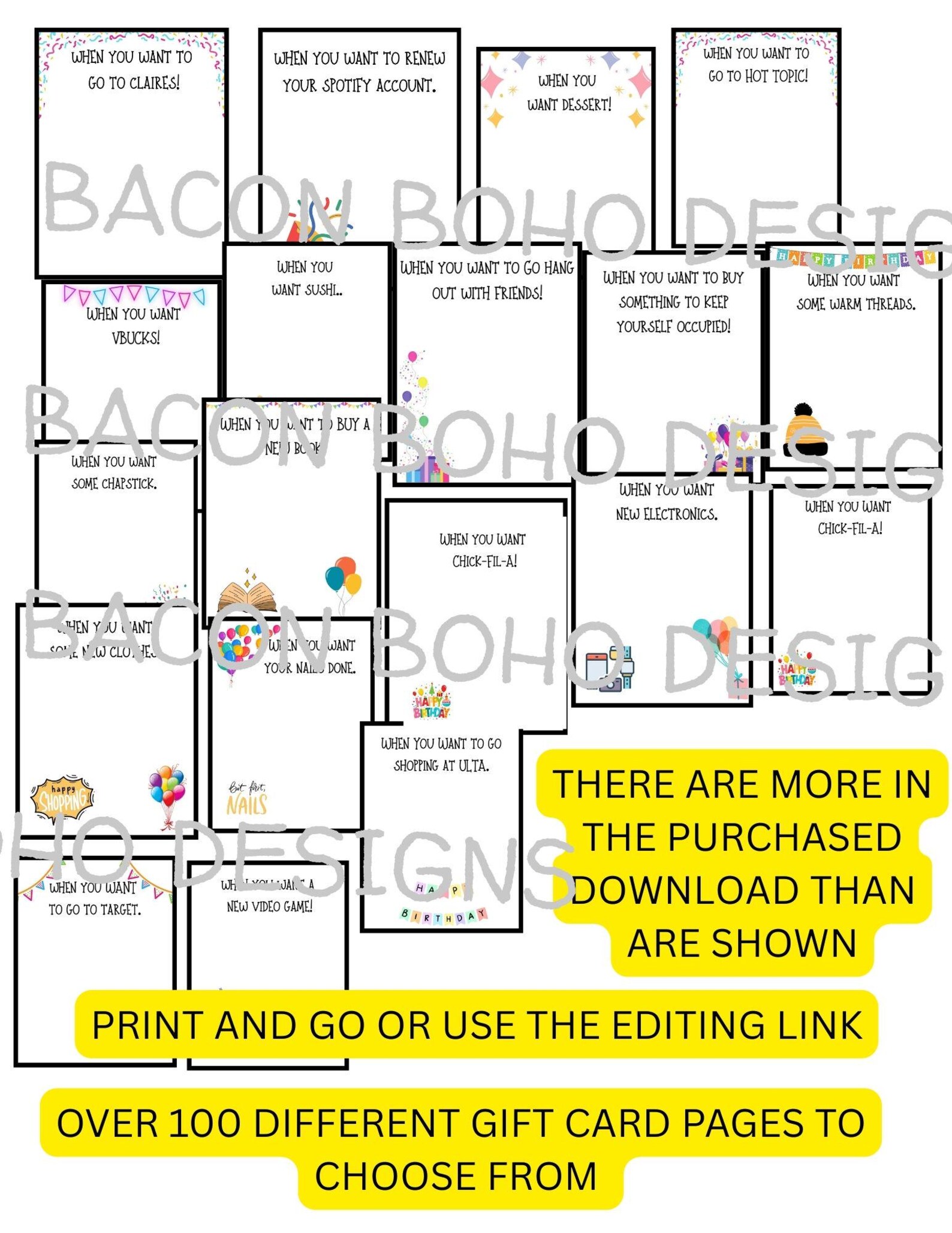 Editable/printable Birthday Gift Card Book, 100+ Gift Card Templates ...
