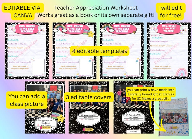 Editable/printable Teacher Appreciation Gift, Teacher Appreciation ...