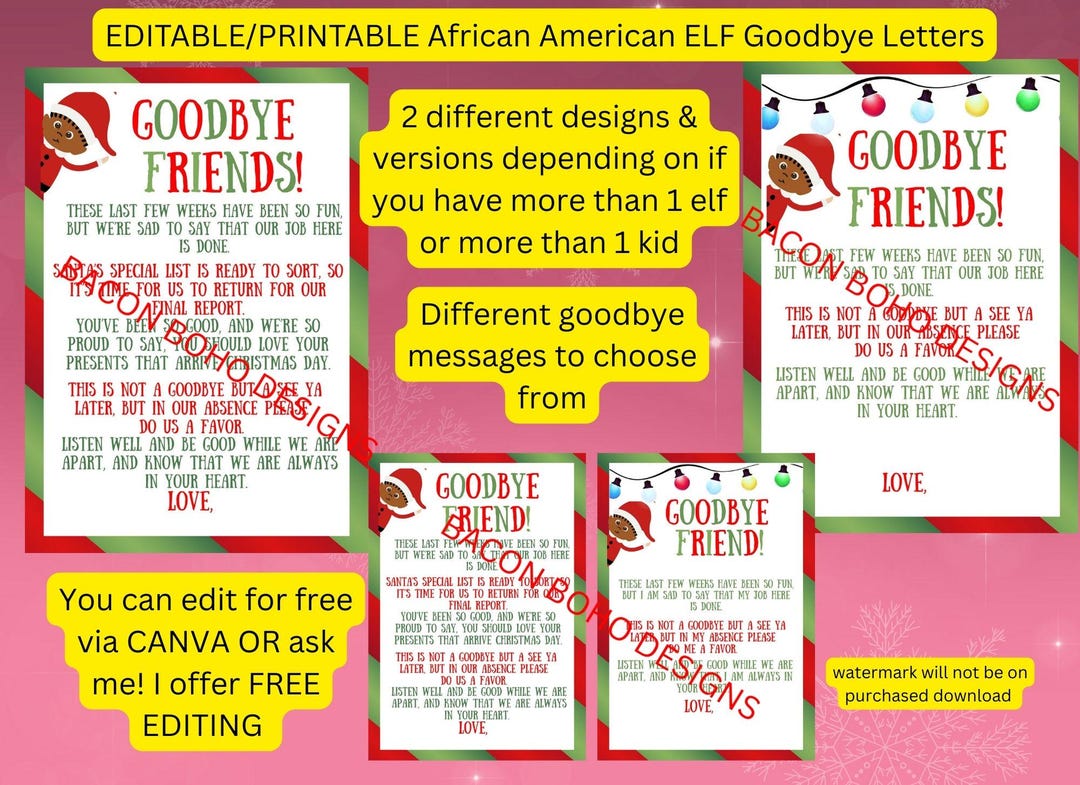 Printable/editable African American Elf Goodbye Letter, Elf Goodbye ...