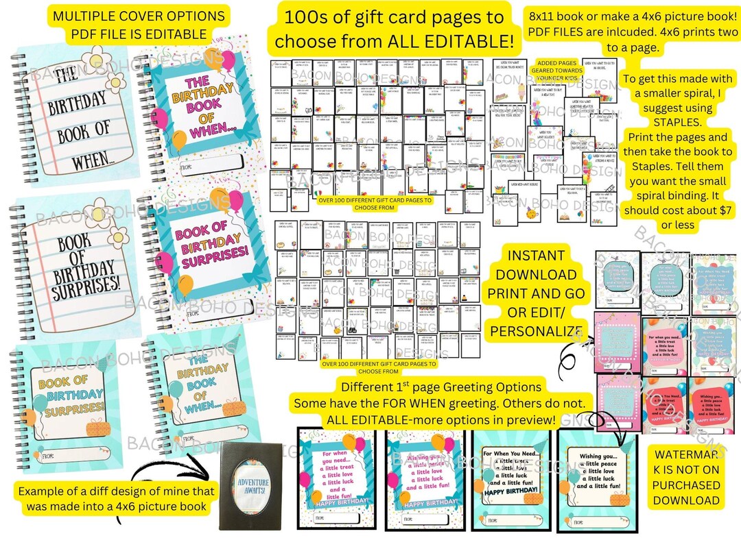 Editable/printable Birthday Gift Card Book, 100+ Gift Card Templates ...