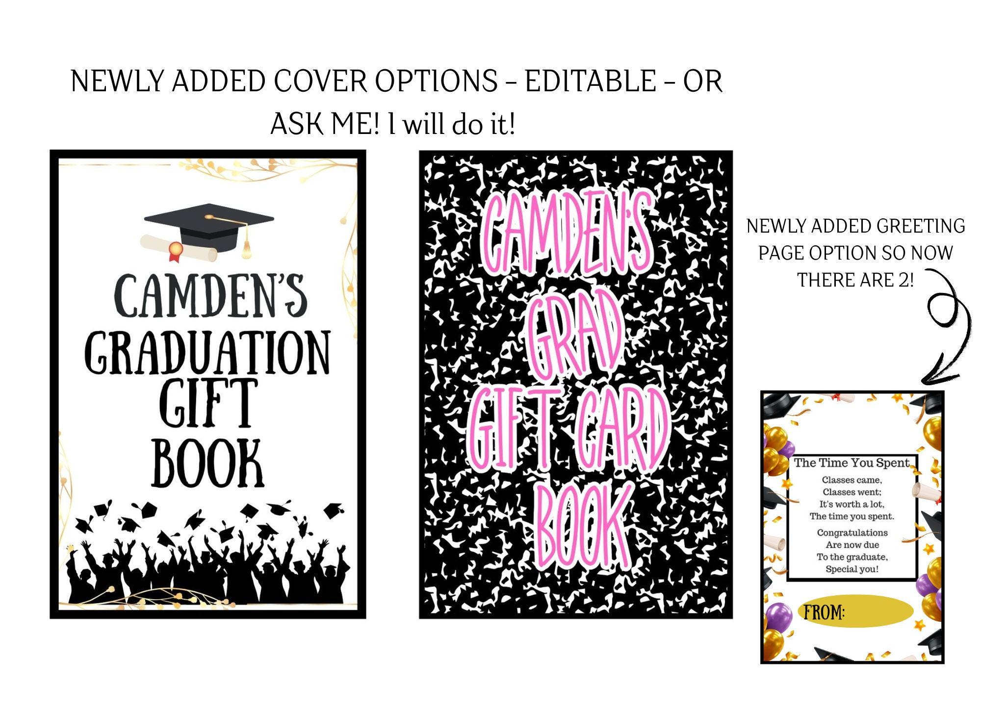 Editable/printable Graduation Gift Card Book, 25 Options,college ...