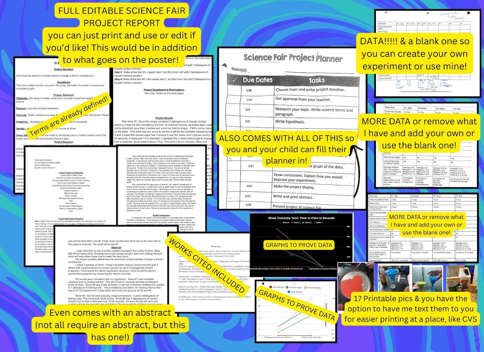 Editable/printable Slime Science Fair Project, Ready-to-go Science Fair ...