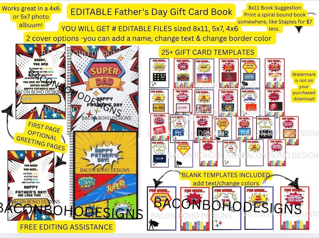 Printable/editable Gift Card Book for Dad, Last Minute Gift, Unique ...