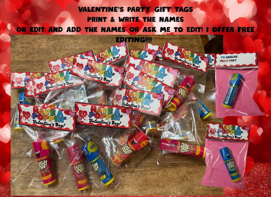 Editable/printable Push Pop Valentine, Poppin by Valentine Tag ...
