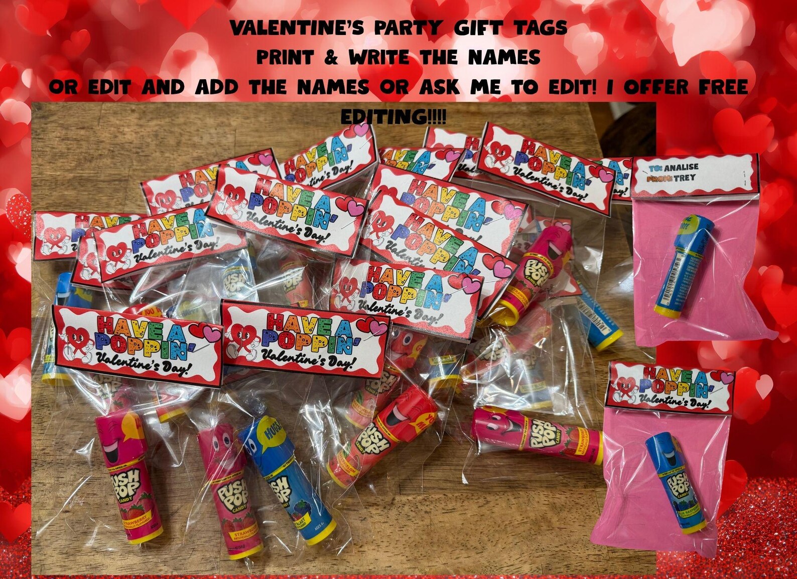 Editable/printable Push Pop Valentine, Poppin by Valentine Tag ...