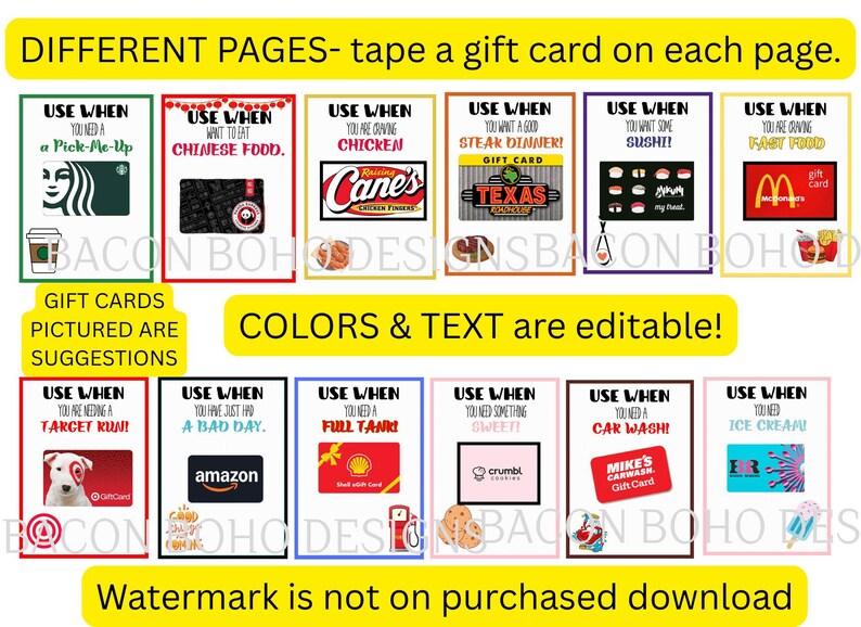 Editable/printable Graduation Gift Card Book, 25 Options,college ...