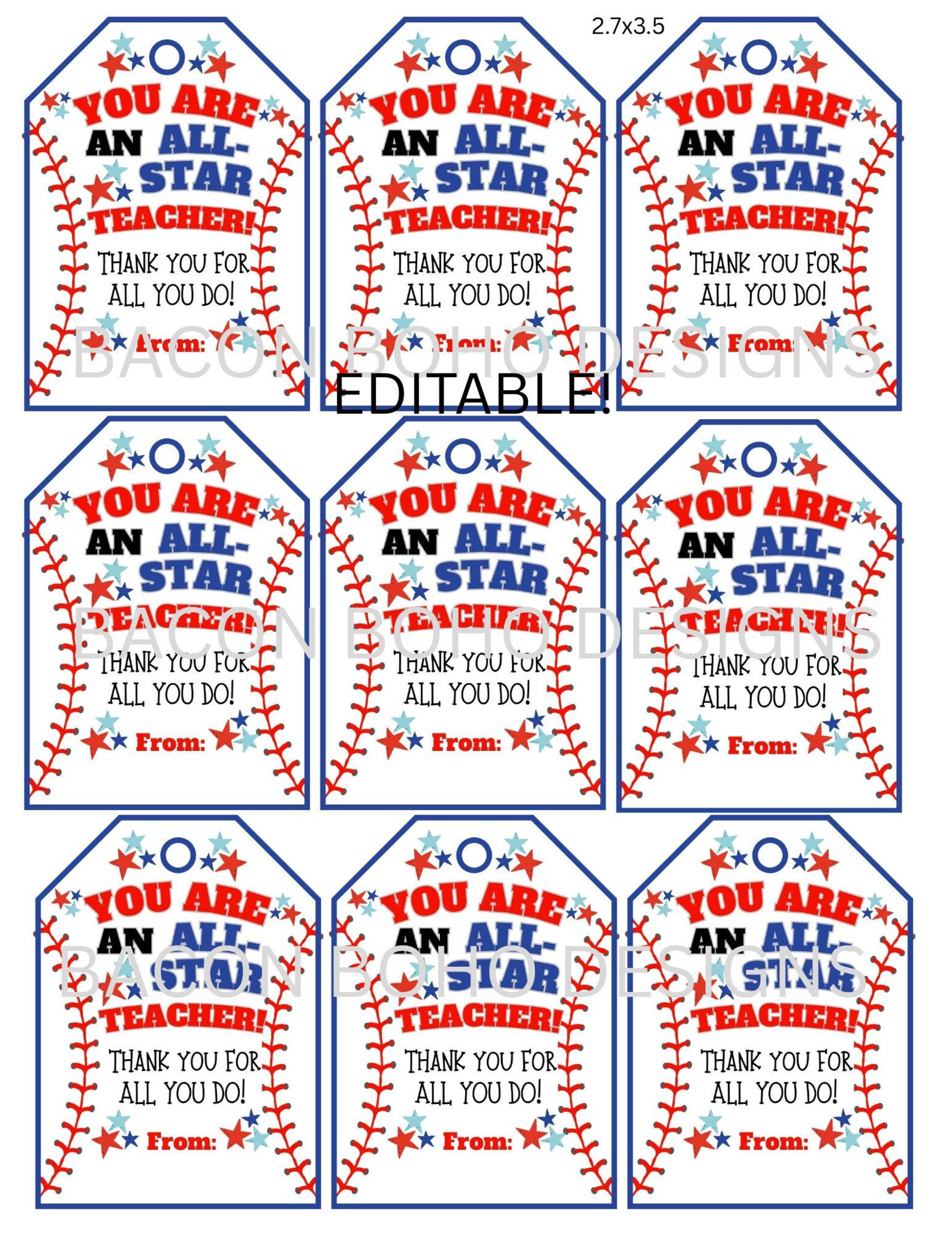 Editable/printable All-star Gift Tag, Baseball Team Gift Tag, Baseball ...