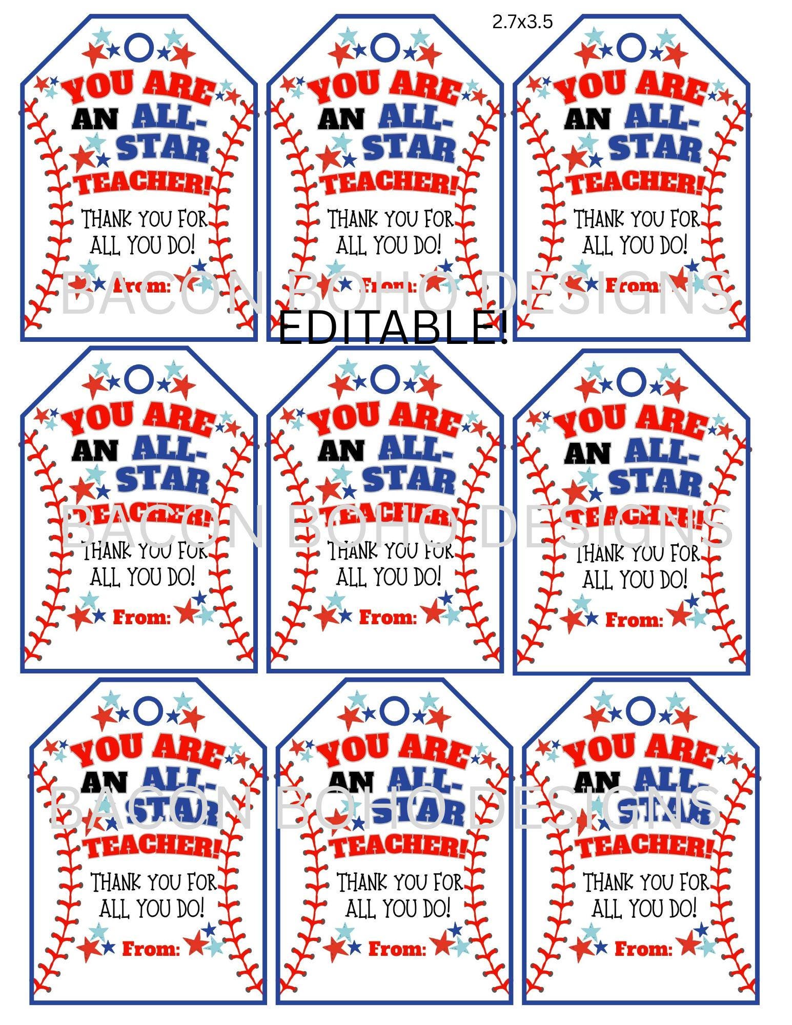 Editable/printable All-star Gift Tag, Baseball Team Gift Tag, Baseball ...