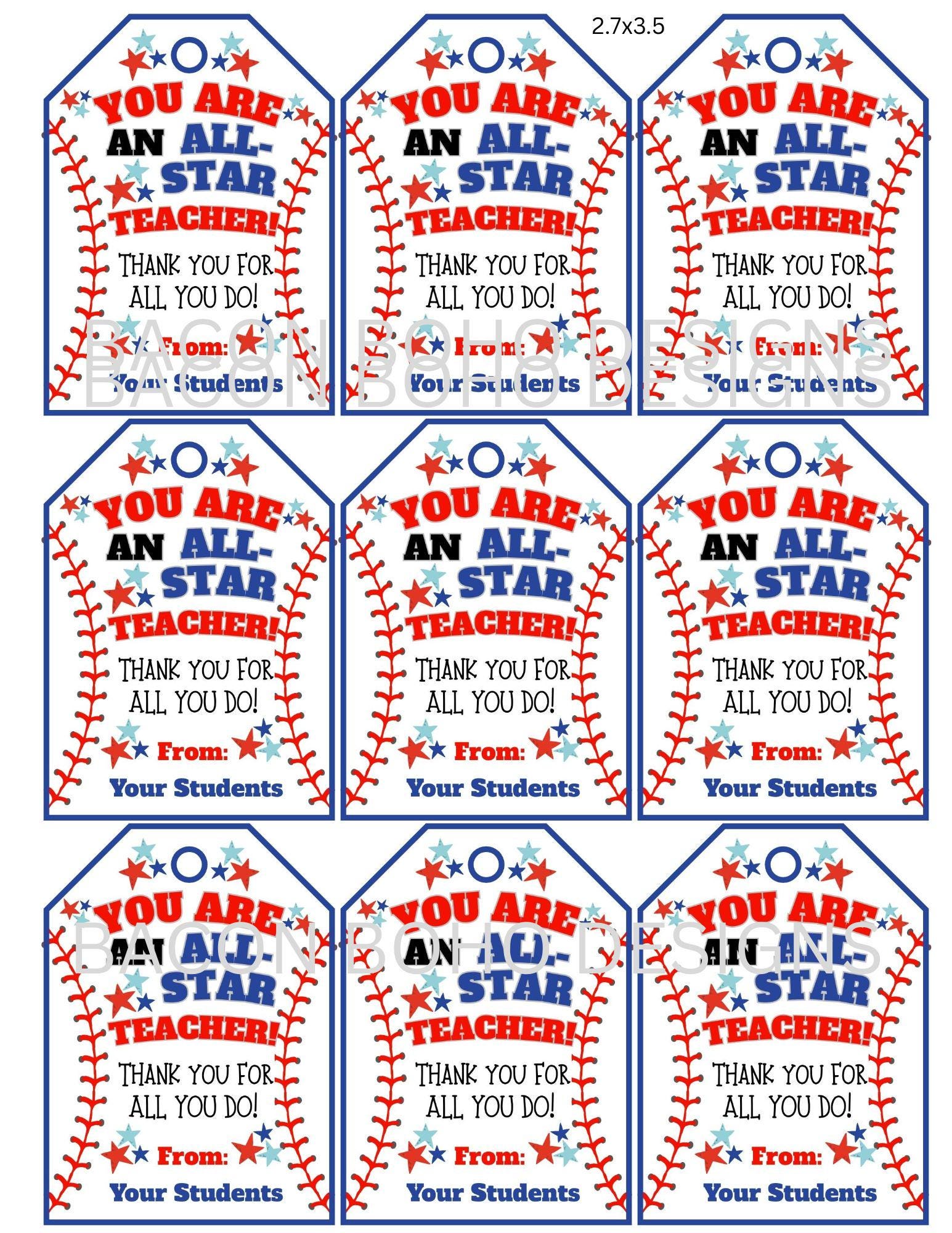 Editable/printable All-star Gift Tag, Baseball Team Gift Tag, Baseball ...